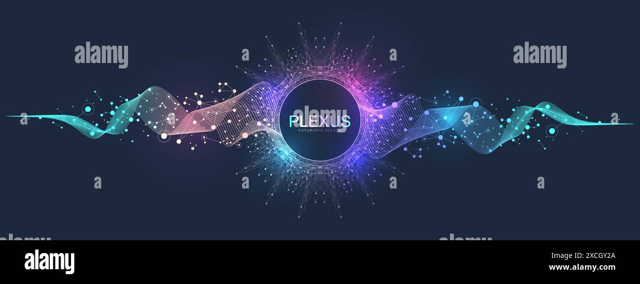 Abstract plexus background with connected lines and dots. Quantum ...