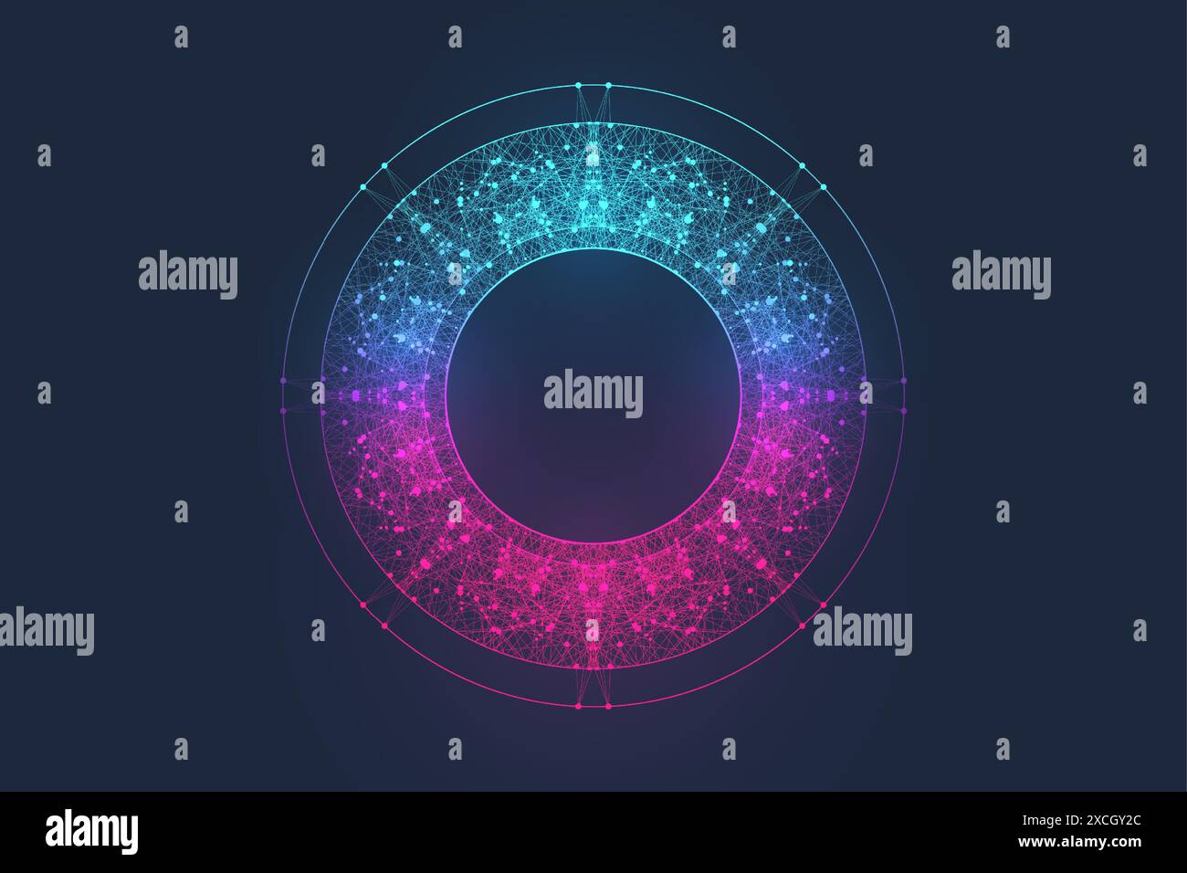 Scientific vector illustration quantum computer technology. Plexus fiction effect. Deep learning ...