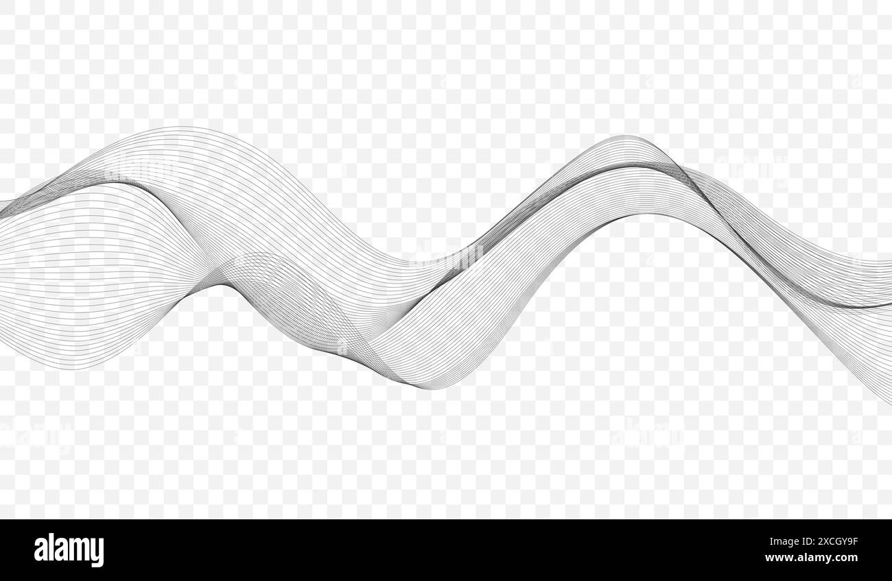 Abstract vector illustration with black wavy lines flowing dynamic ...