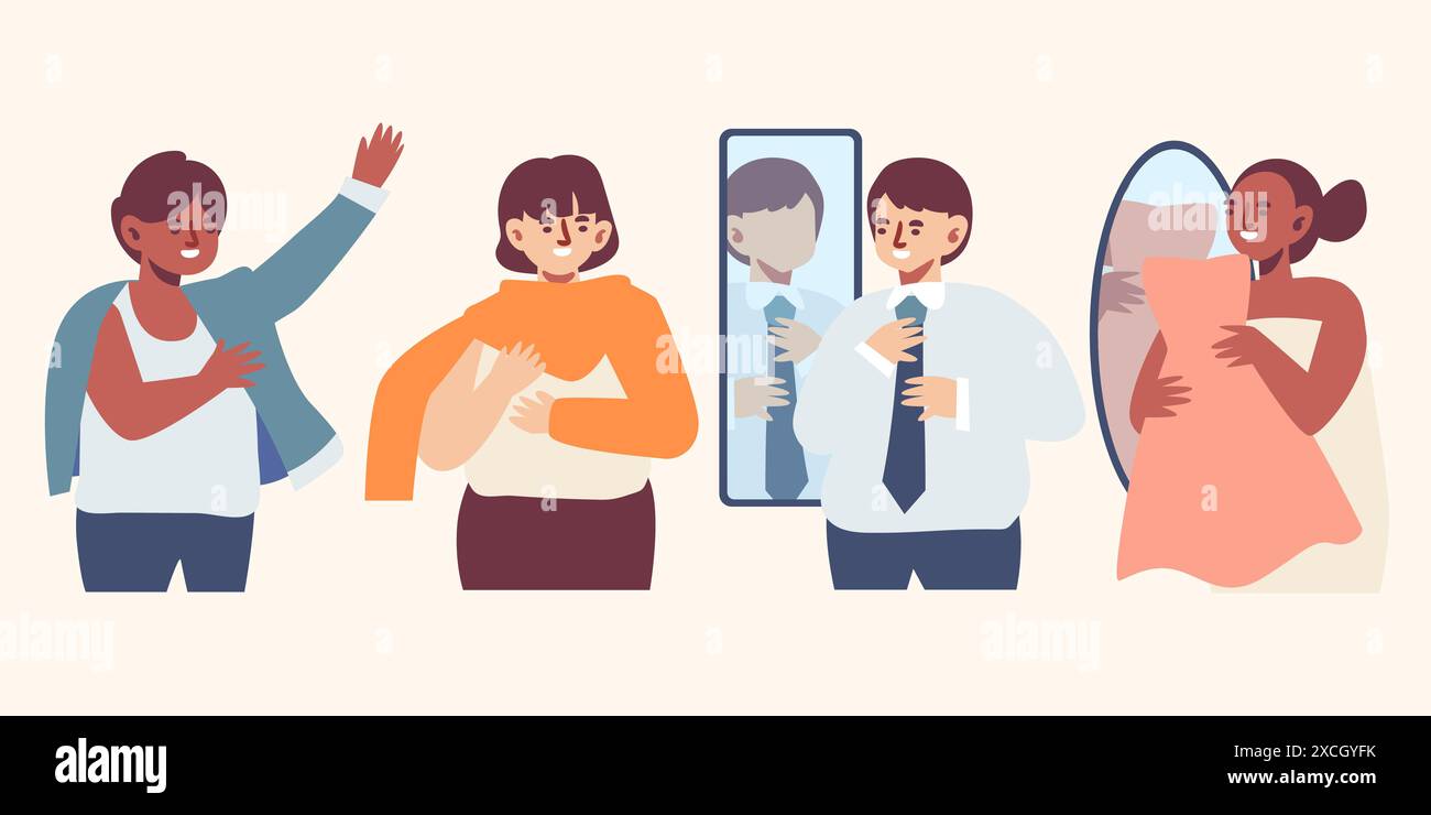 Dressing cartoon character set in modern style vector illustration ...