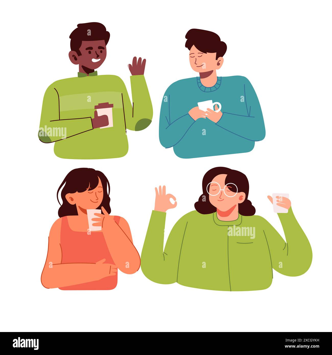 Happy drinking cartoon character set in modern style vector ...