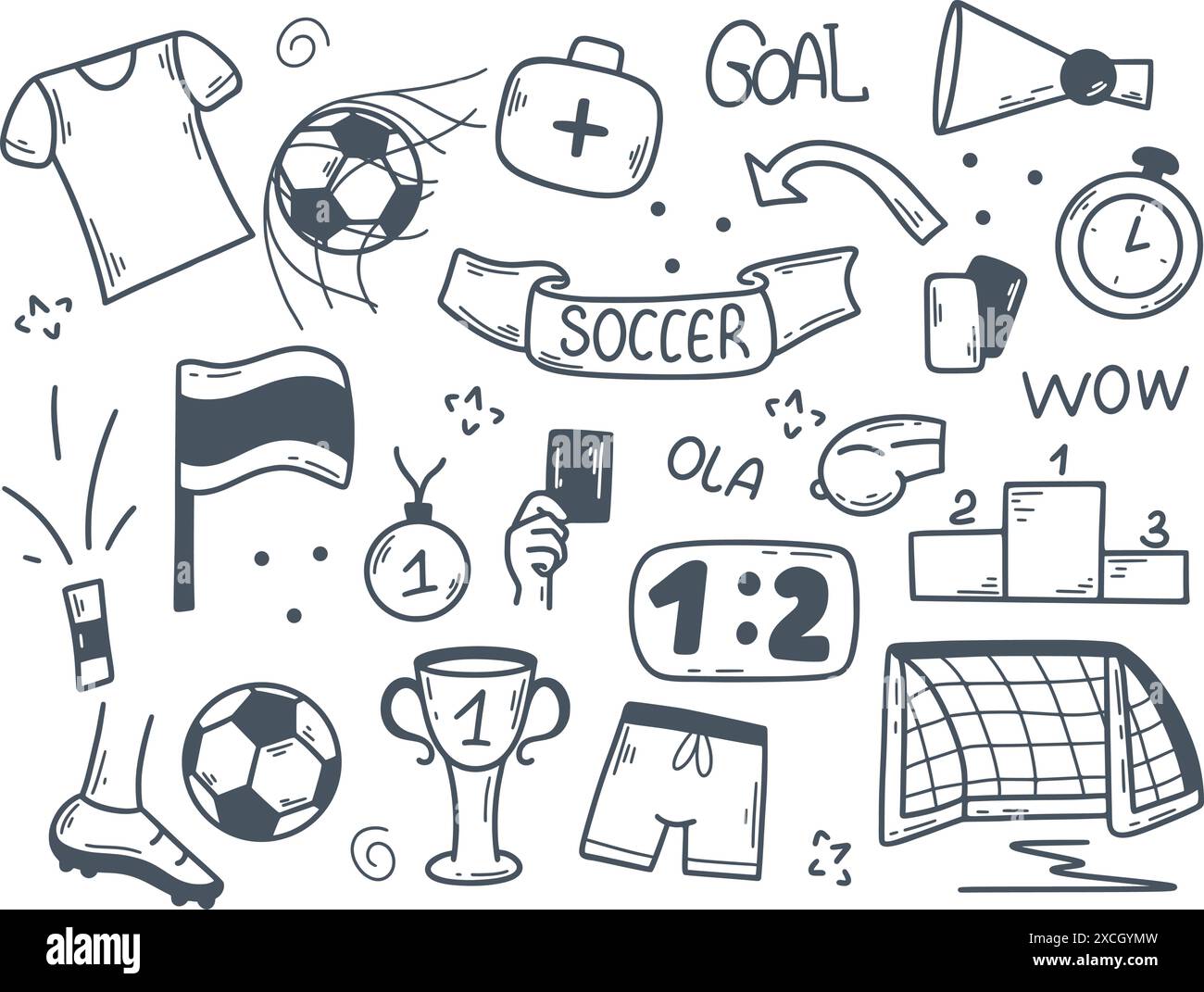 Soccer doodle sketch style set Stock Vector Image & Art - Alamy