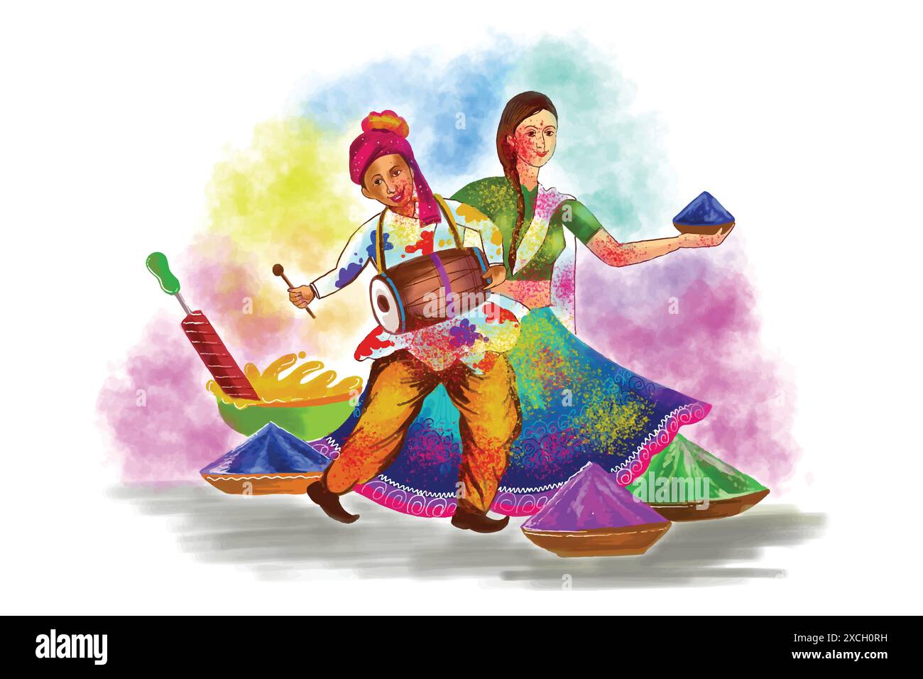 Indian couple holi festival Stock Vector Images - Alamy