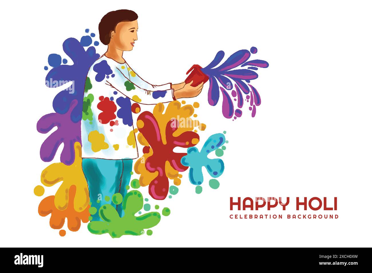 Hand draw fun character celebrate colorful holi card design Stock ...