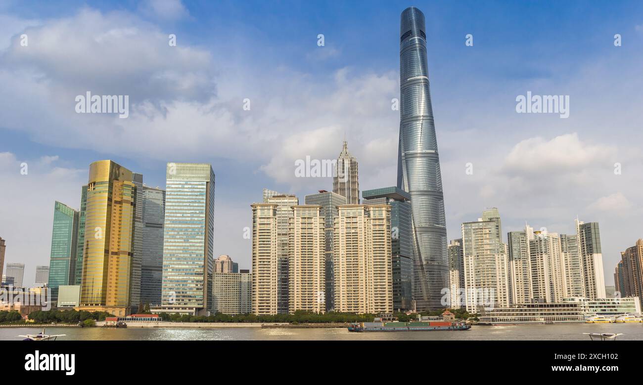 Panorama of the Shanghai tower in the Pudong financial district in ...