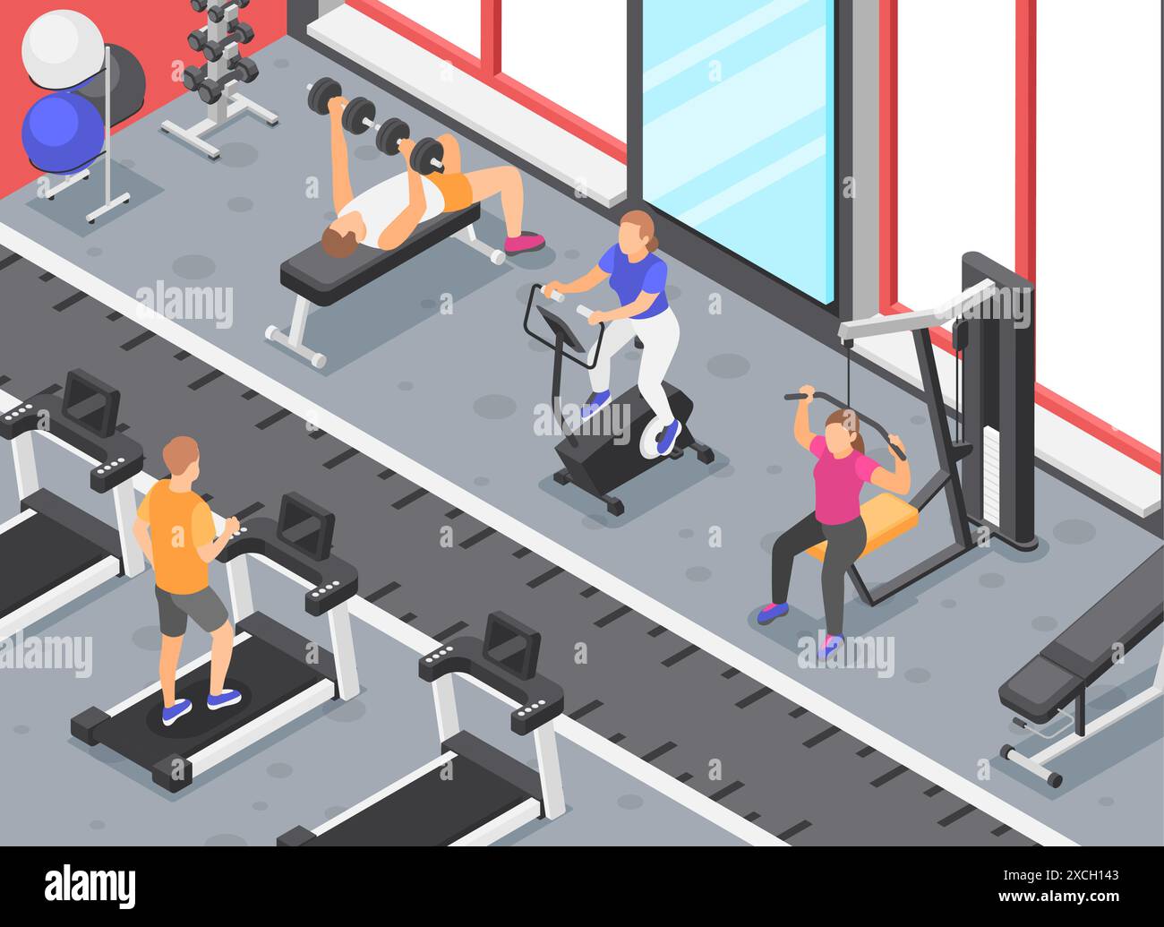 Isometric gym. Fitness center with people, training on training on ...