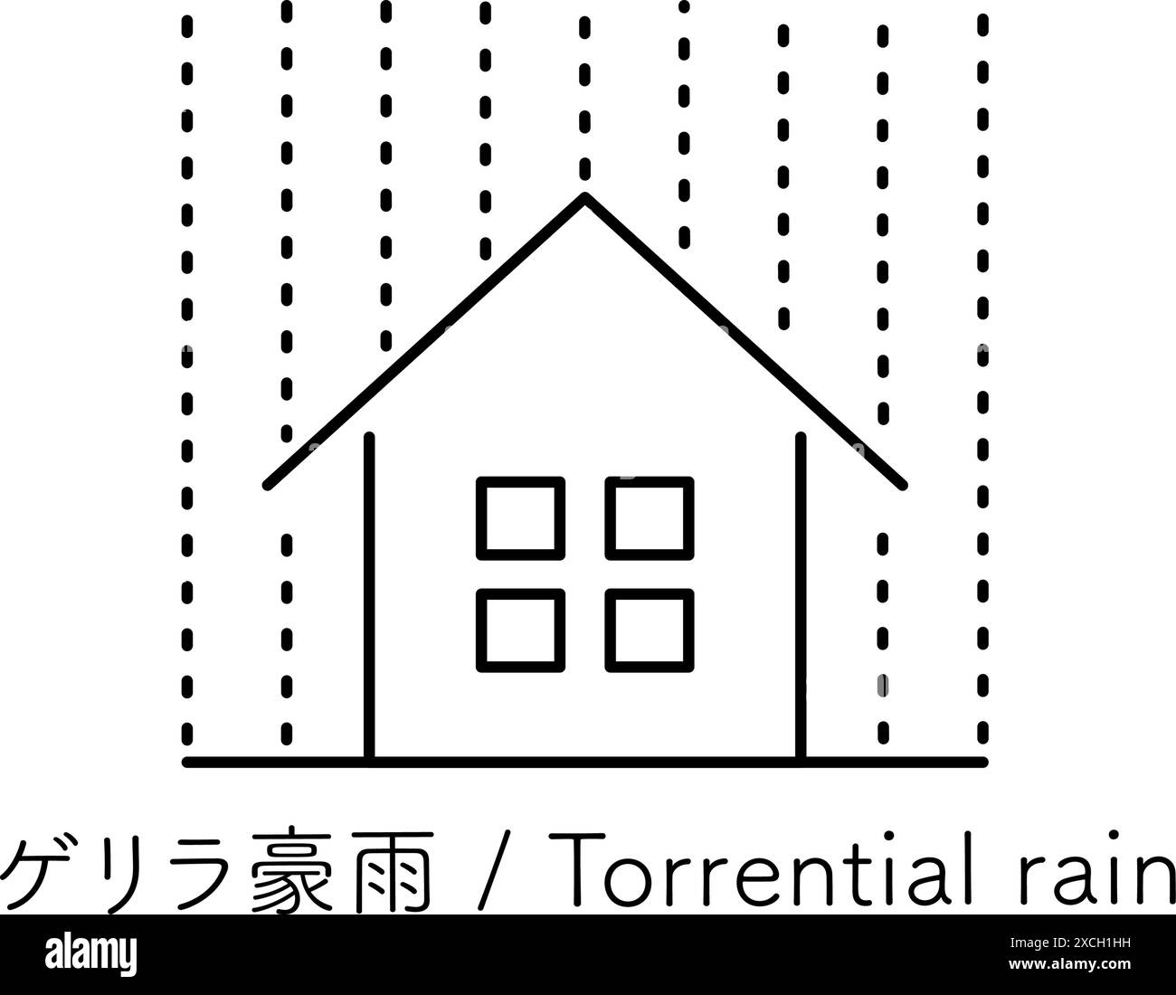 Simple line drawing icon of natural disasters, Torrential rain, Vector ...