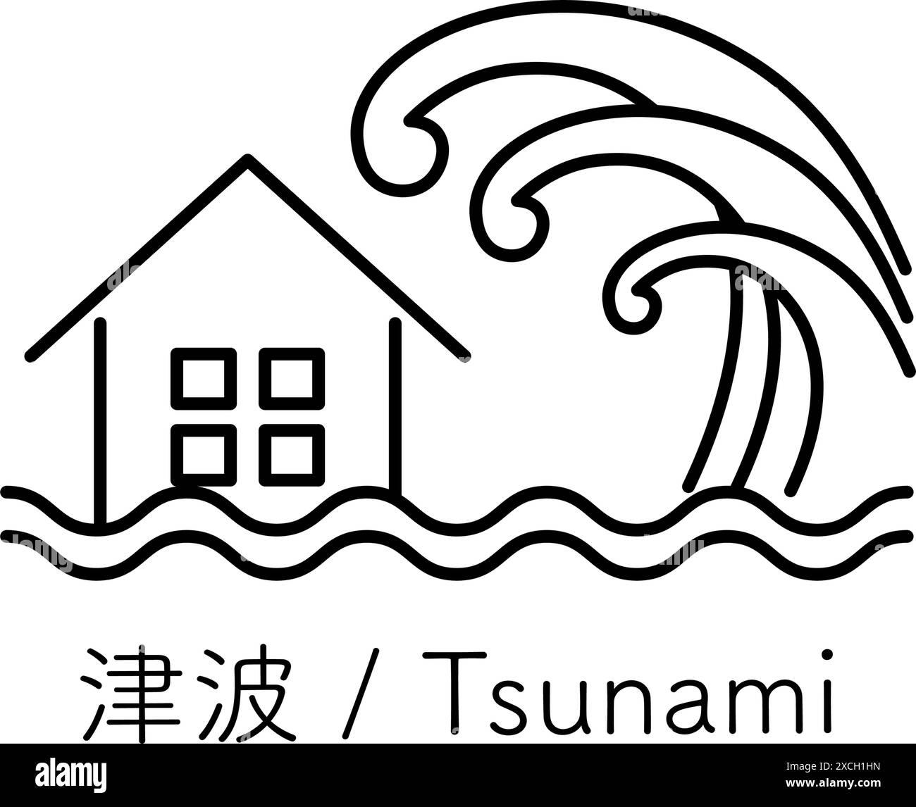 Simple line drawing icon of natural disasters, Tsunami, Vector ...