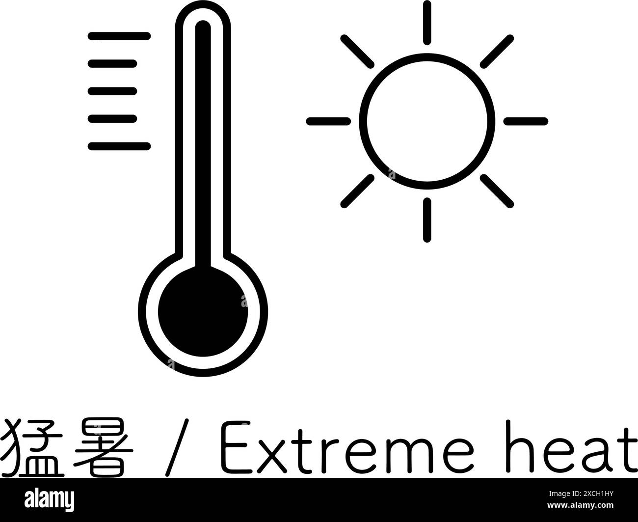 Simple line drawing icon of natural disasters, Extreme heat, Vector ...