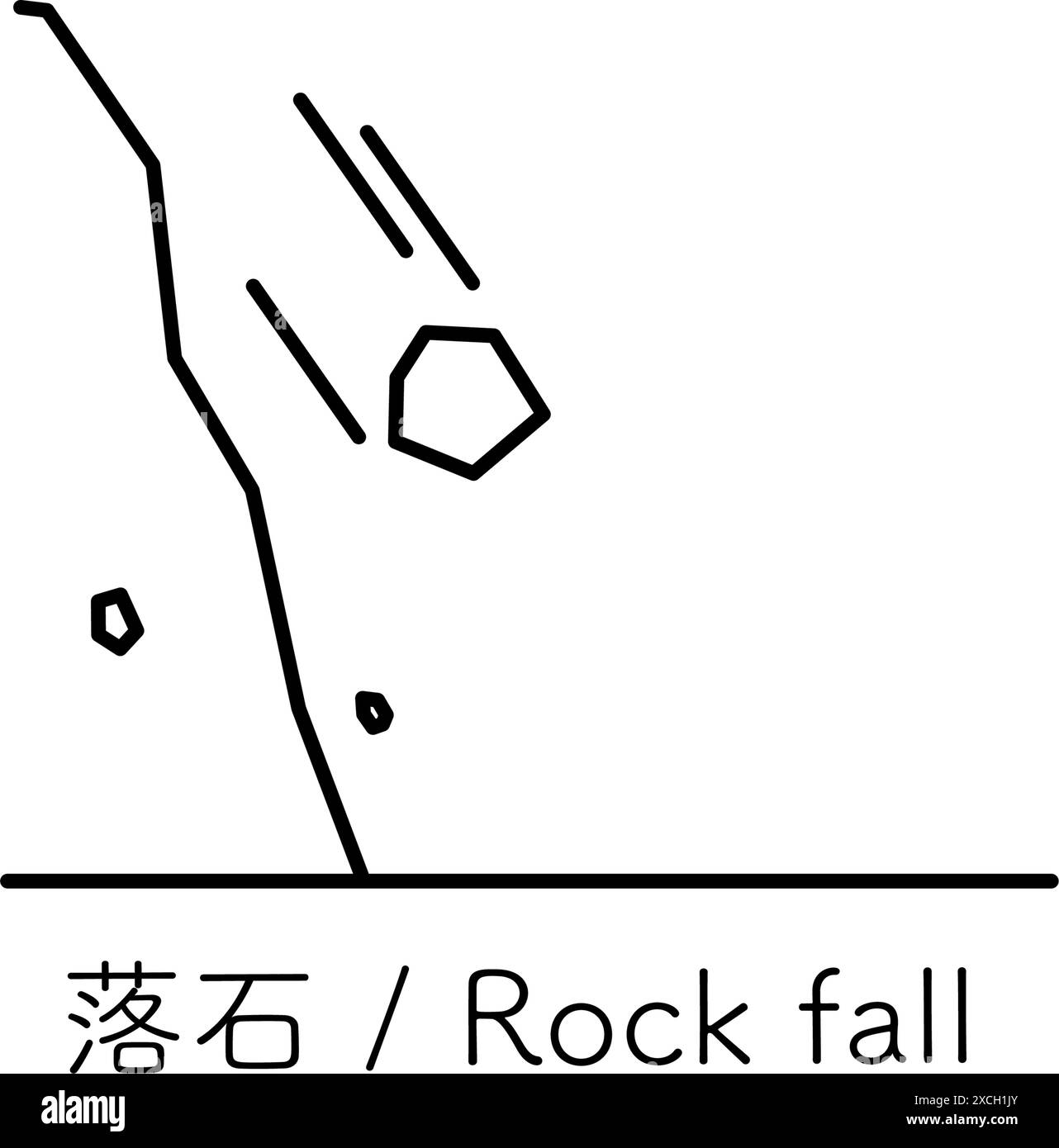 Simple line drawing icon of natural disasters, Rock fall, Vector ...