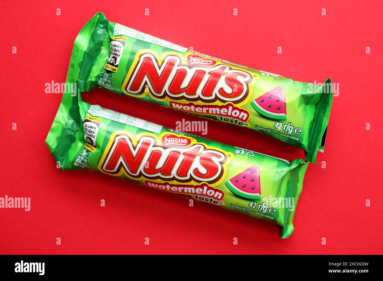 KYIV, UKRAINE - APRIL 20, 2024 Nuts watermelon taste chocolate bar ...
