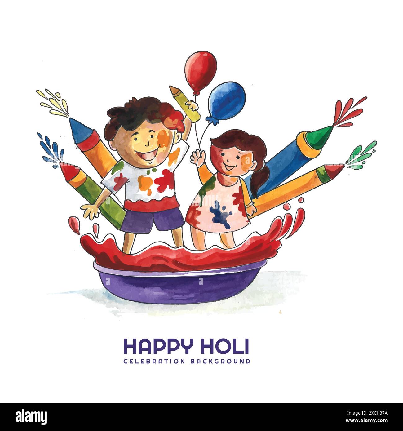 Holi Festival Drawing For Kids With Colour
