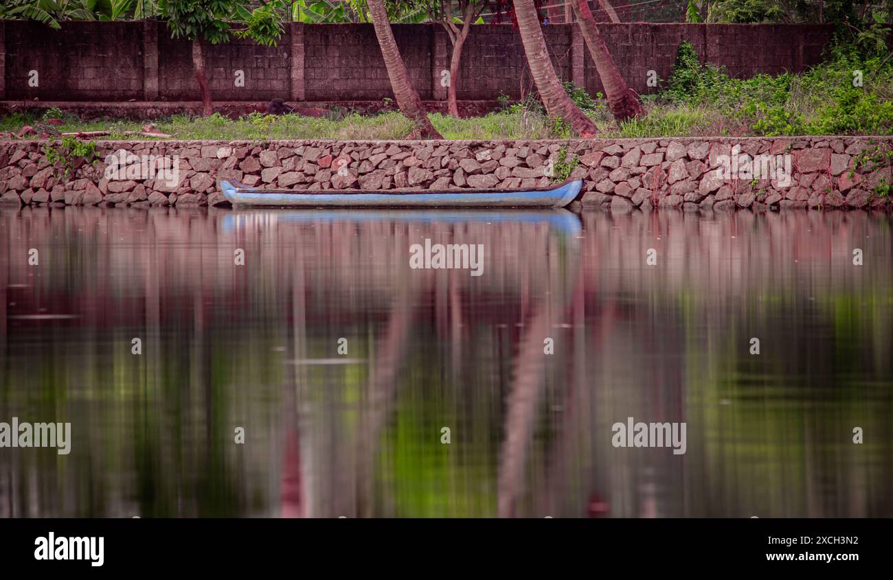 Canoe stationed along the kochi backwaters in the indian state of ...