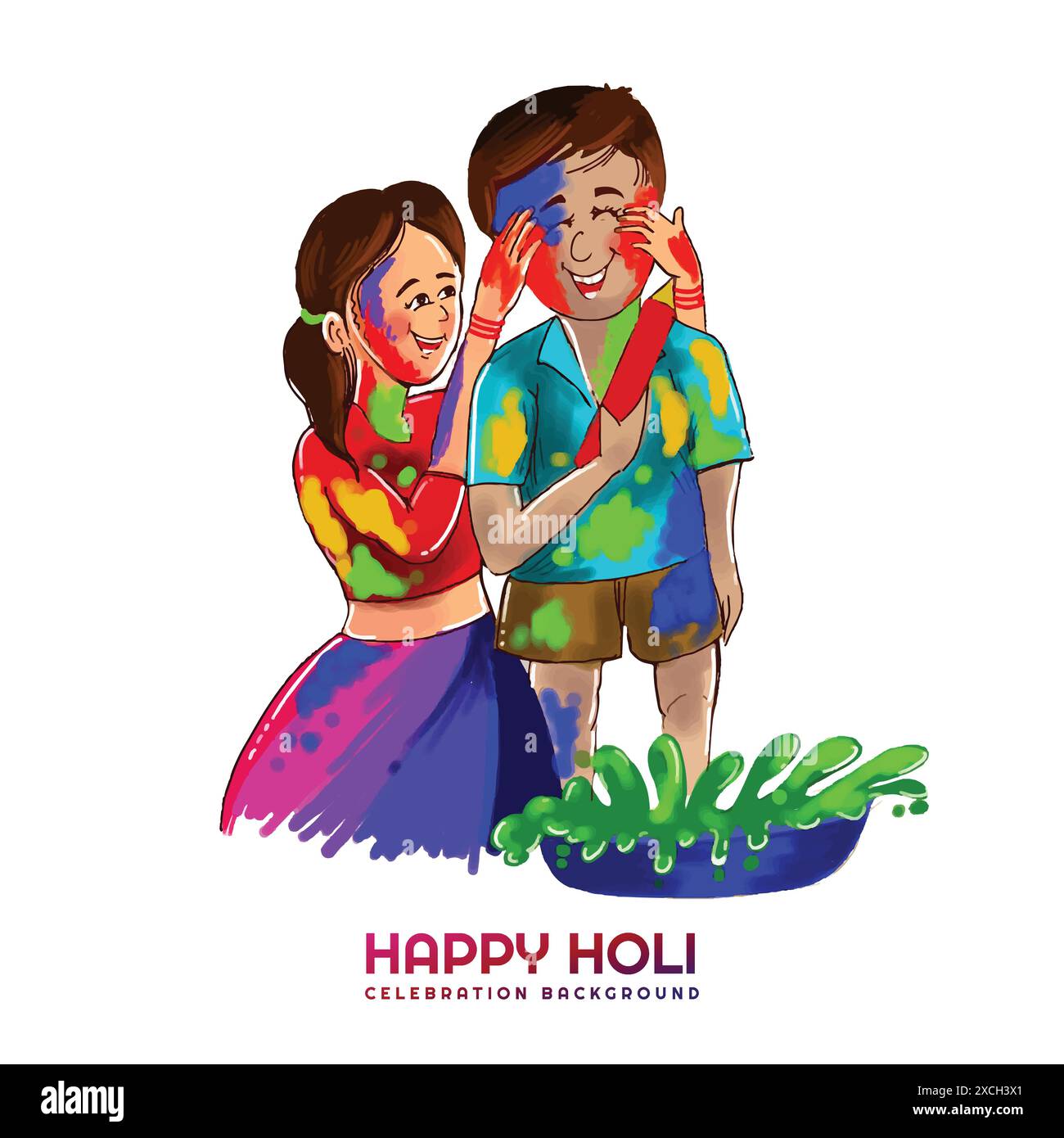 Hand draw fun characters celebrate colorful holi card background Stock ...