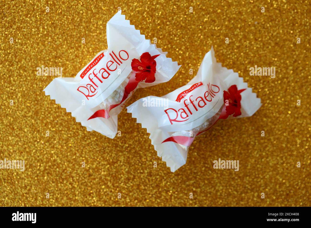 KYIV, UKRAINE - APRIL 20, 2024 Ferrero Raffaello premium sweets ...