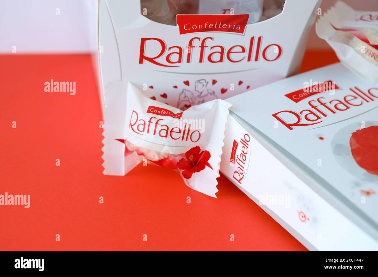 KYIV, UKRAINE - APRIL 20, 2024 Ferrero Raffaello premium sweets ...