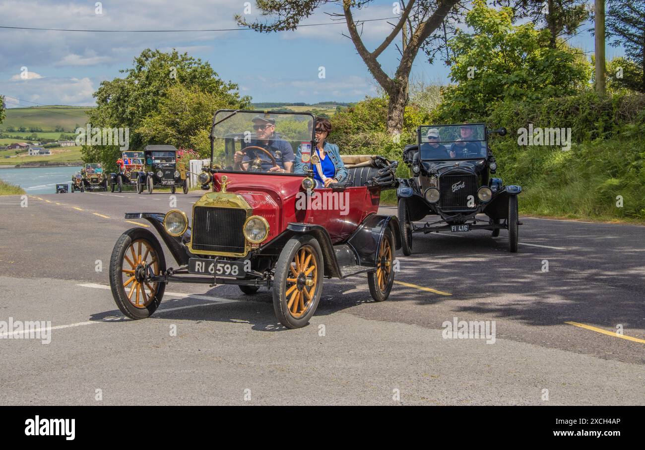 Irish Model T cars on a road run near Kilbrittain, Co. Cork, June 2024 ...