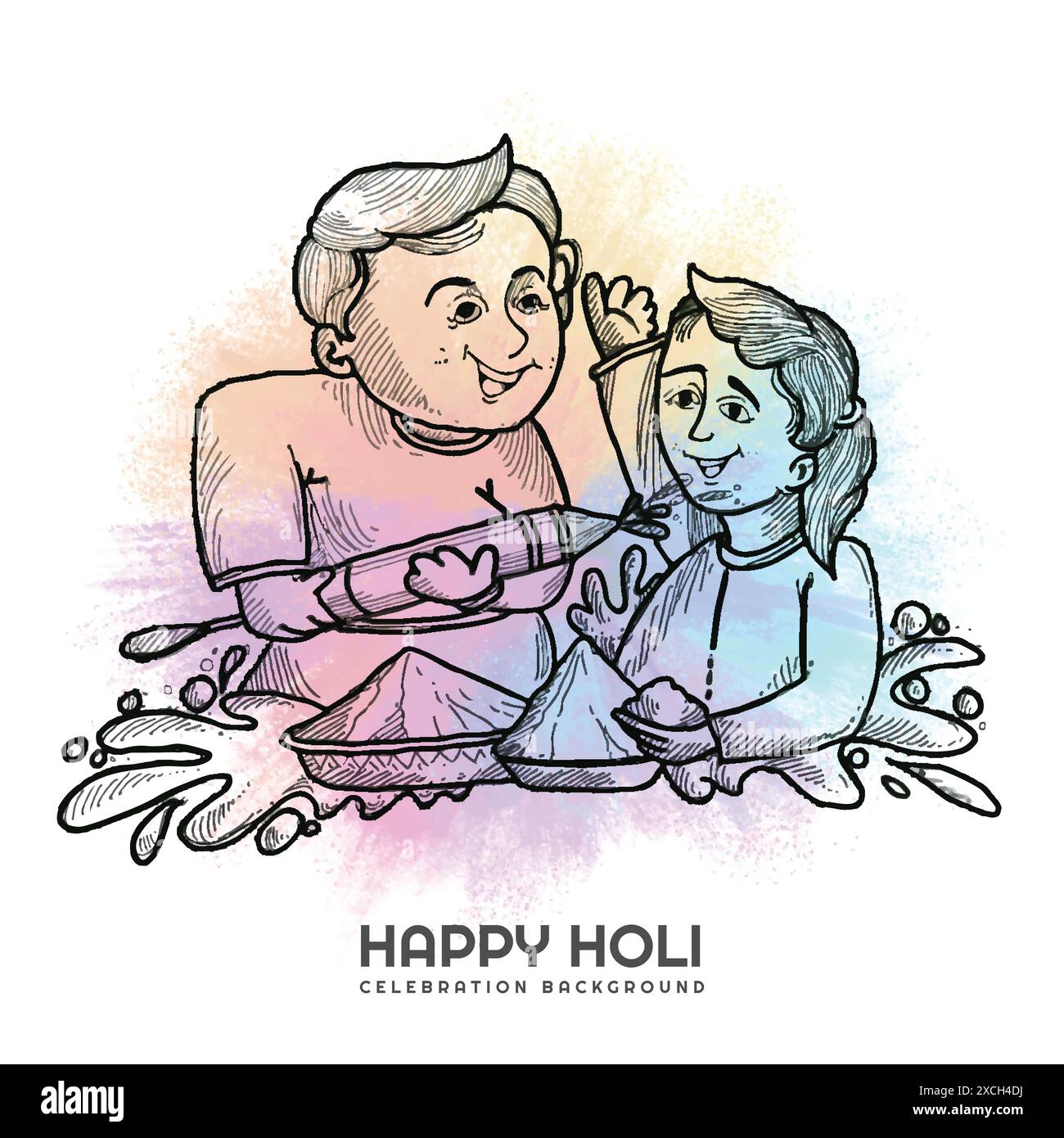 Hand draw fun characters sketch celebrate colorful holi background ...