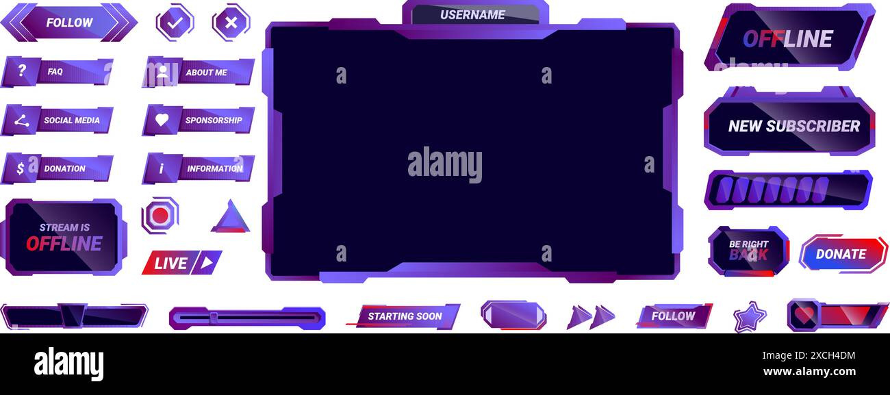 Game overlay icons set. Stream overlay facecam panel design with ...