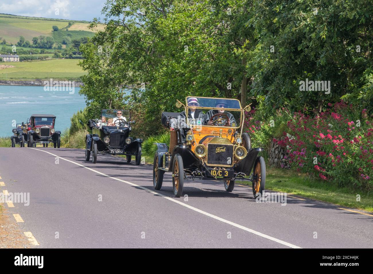 Irish Model T cars on a road run near Kilbrittain, Co. Cork, June 2024 ...