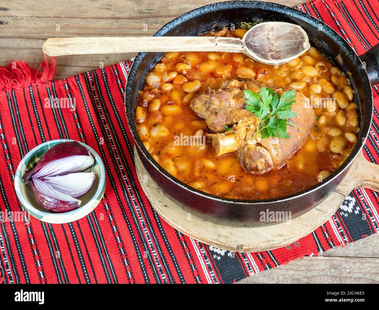 romanian traditional food, beans with boiled pork chop Stock Photo - Alamy