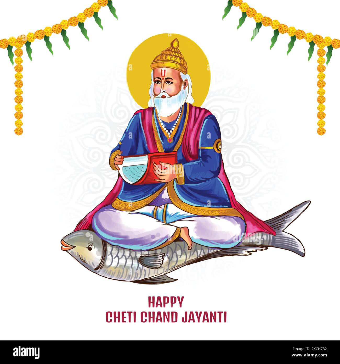 Lord cheti chand jhulelal jayanti card celebration background Stock ...