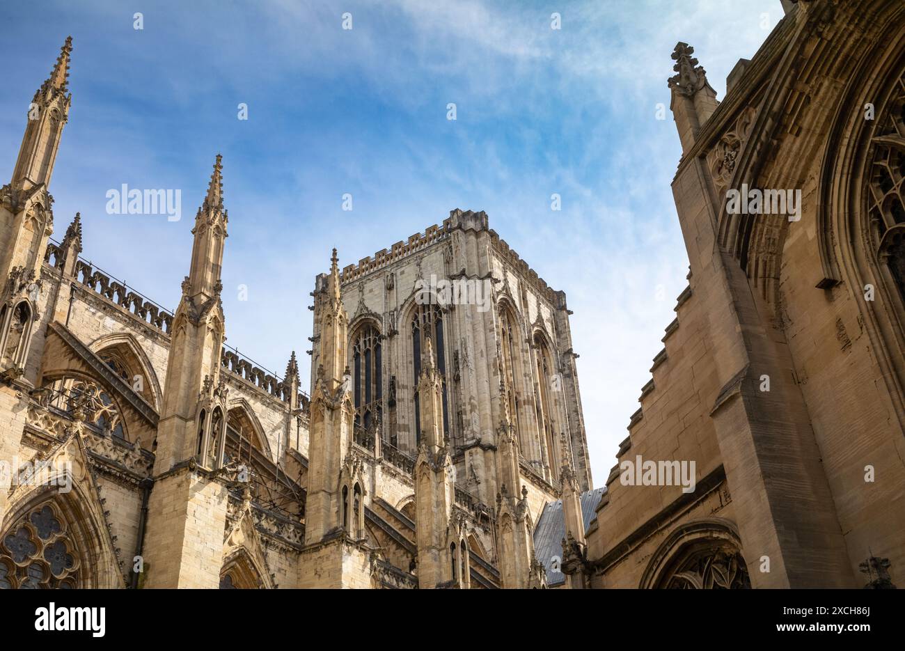 Looking up at the Central Tower at York Minster, North Yorkshire, UK, a ...