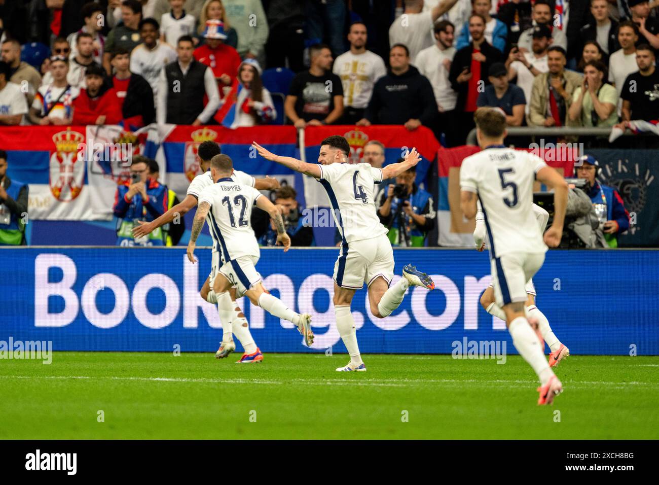 Gelsenkirchen, Germany. 16th June, 2024. Declan Rice (4) celebrates ...