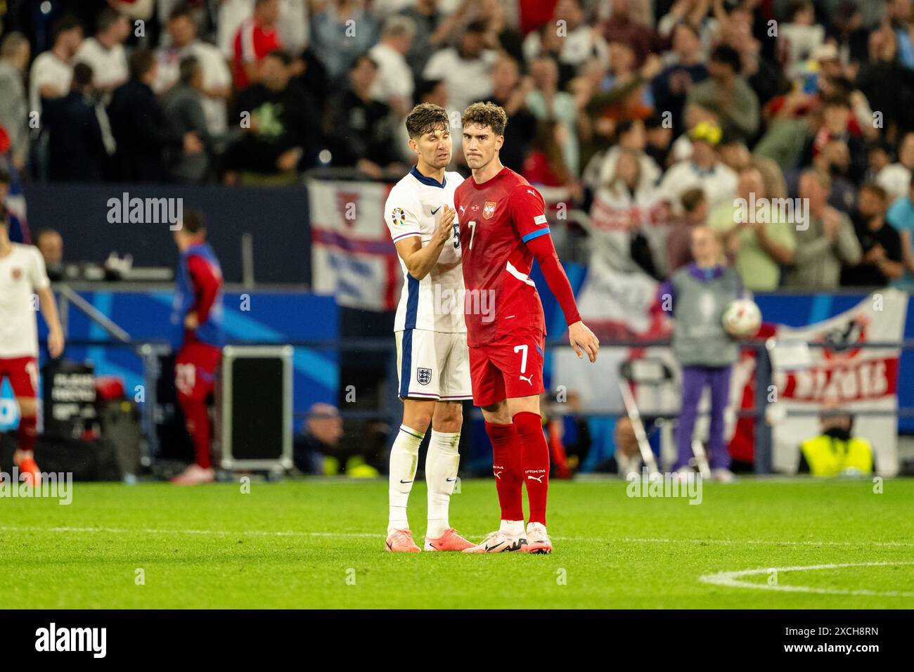 Gelsenkirchen, Germany. 16th June, 2024. John Stones (5) of England and ...