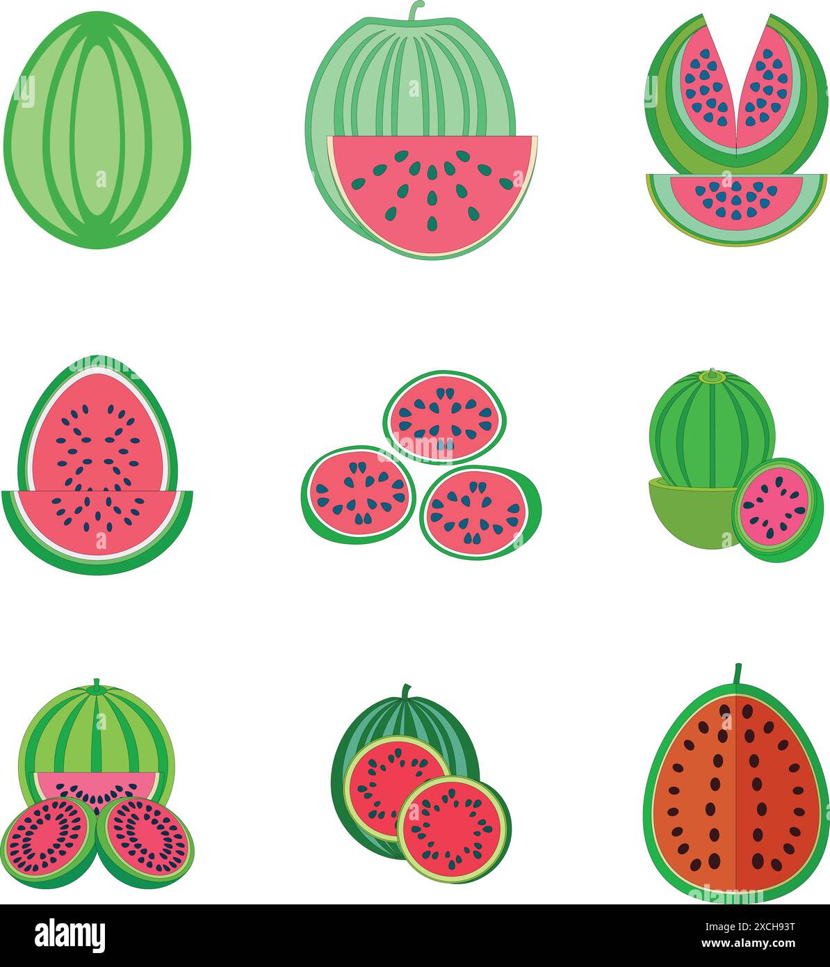 Options for watermelon icons whole and slices Stock Vector Image & Art ...