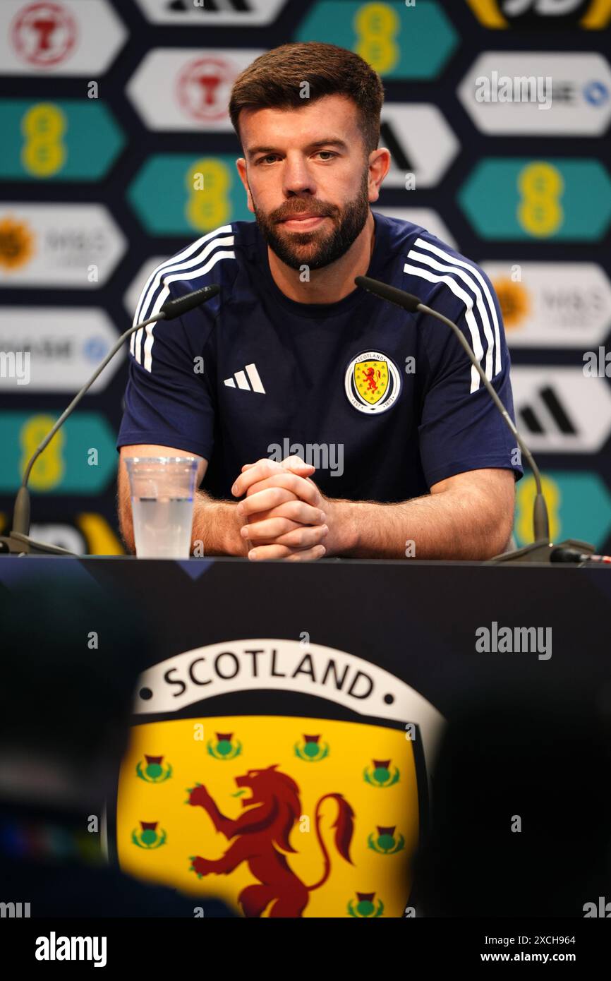 Scotland's Grant Hanley during a press conference at the Garmisch ...