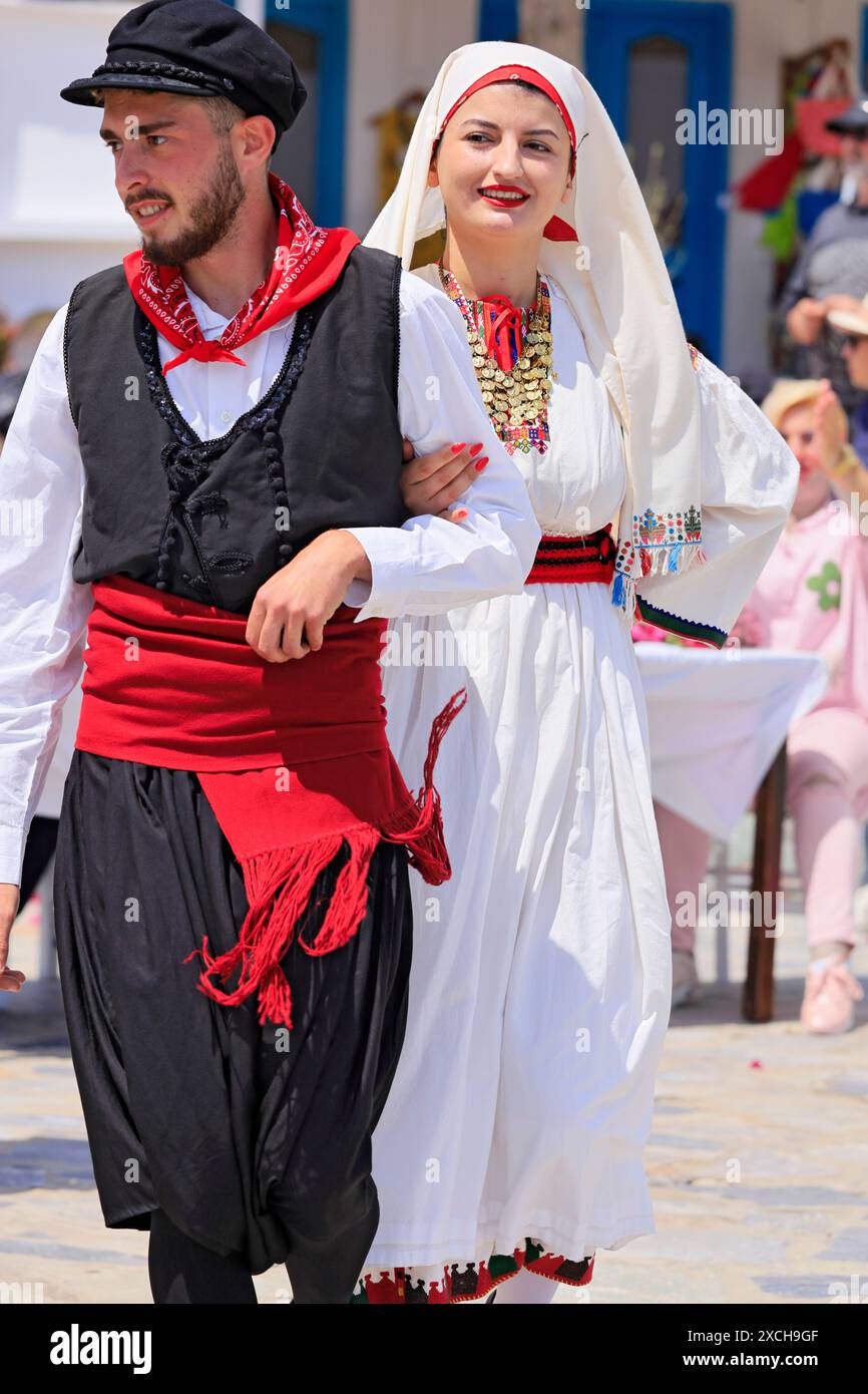 Traditional Greek dancers during the recording of a television ...