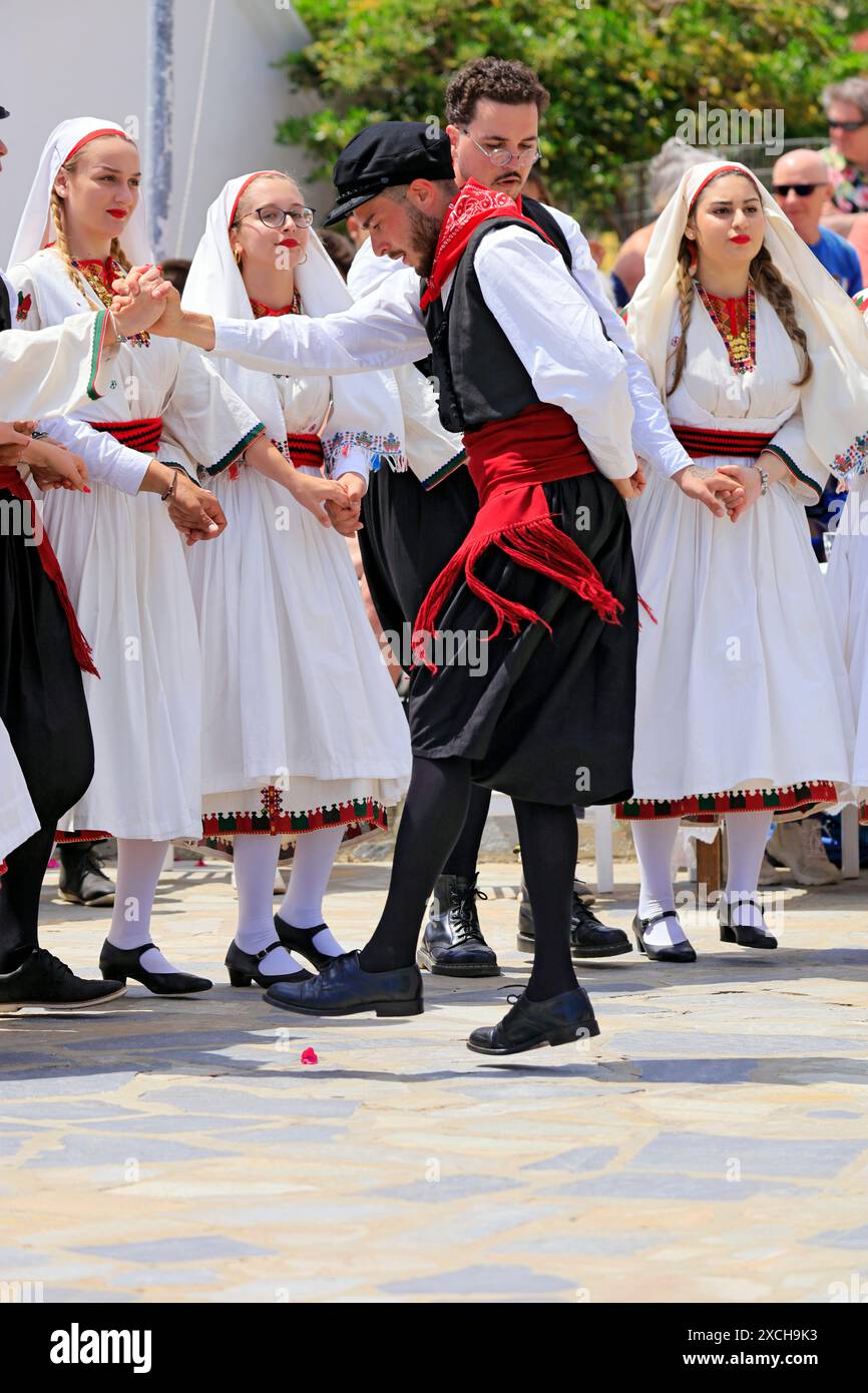 Traditional Greek dancers during the recording of a television ...