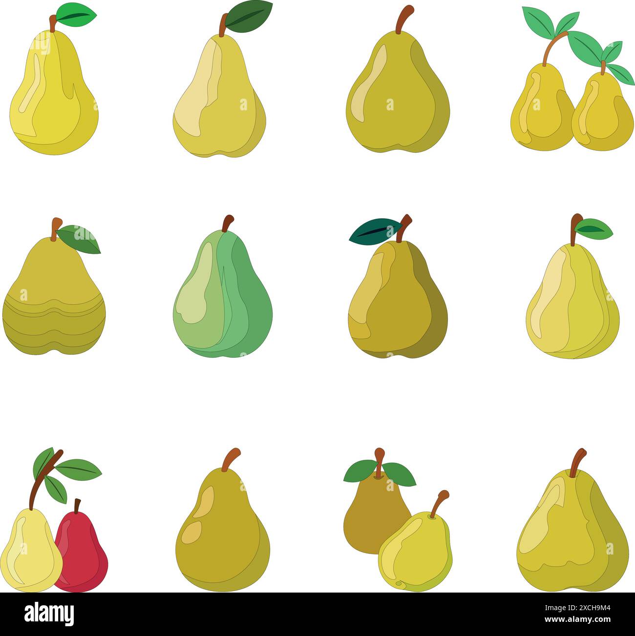 Variants of pear icons with and without leaves Stock Vector Image & Art ...