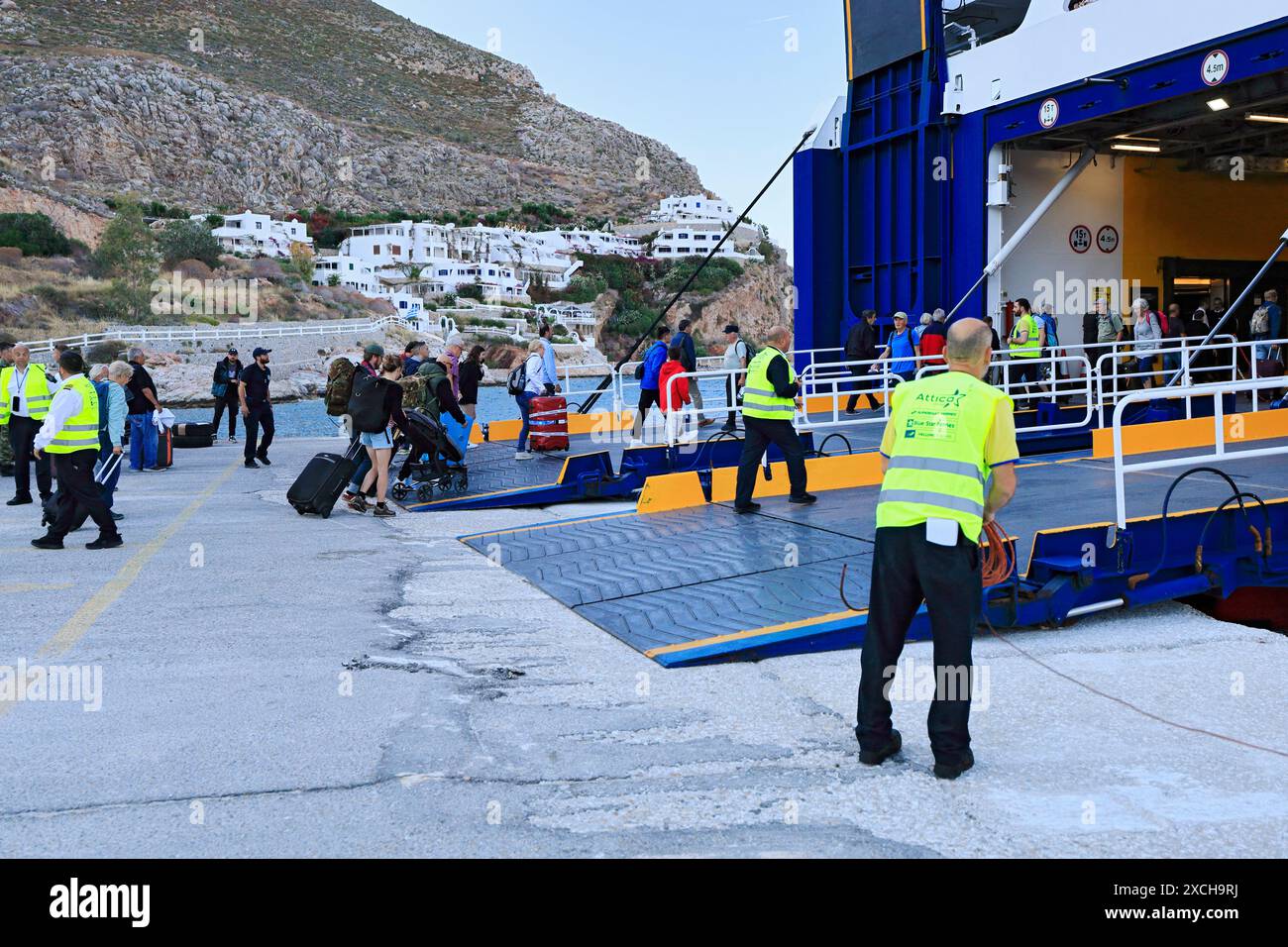 Blue Star Ferries ship The Patmos arriving at Livadia harbour, Tilos ...