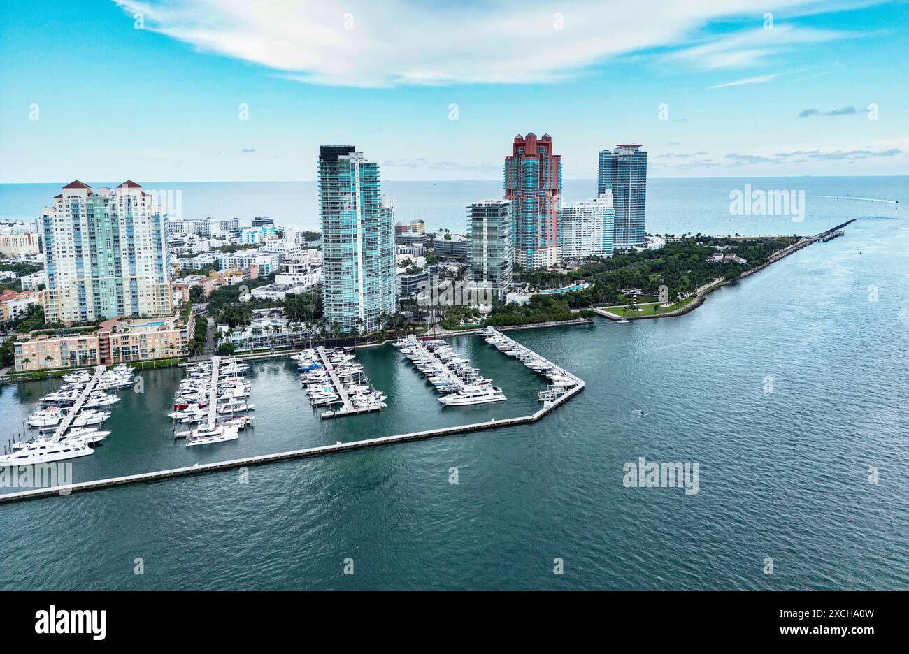 Miami Beach scene from drone, Florida, USA. Miami seaside. Aerial view ...