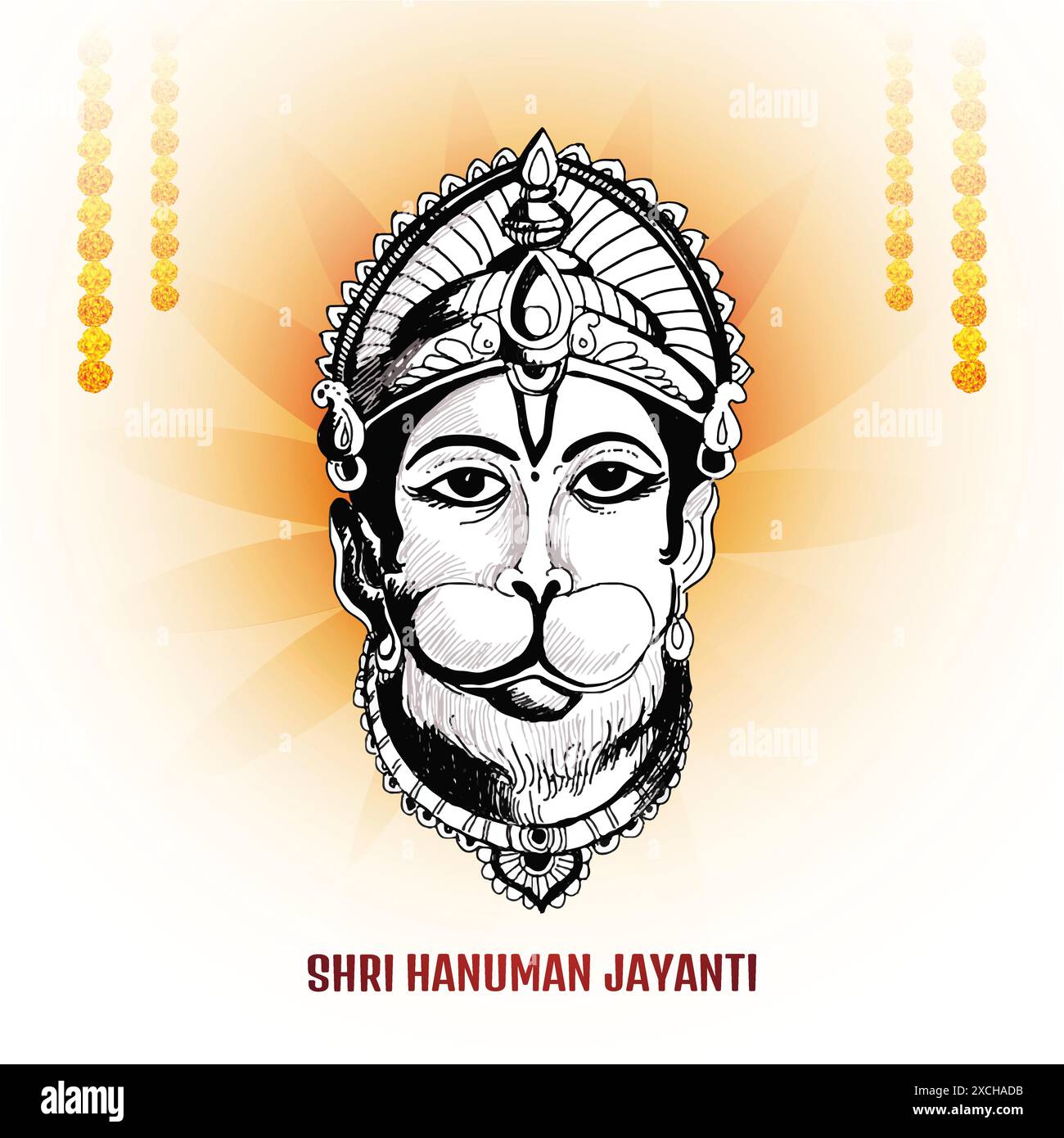 Hand draw hanuman face sketch for hanuman jayanti card background Stock ...
