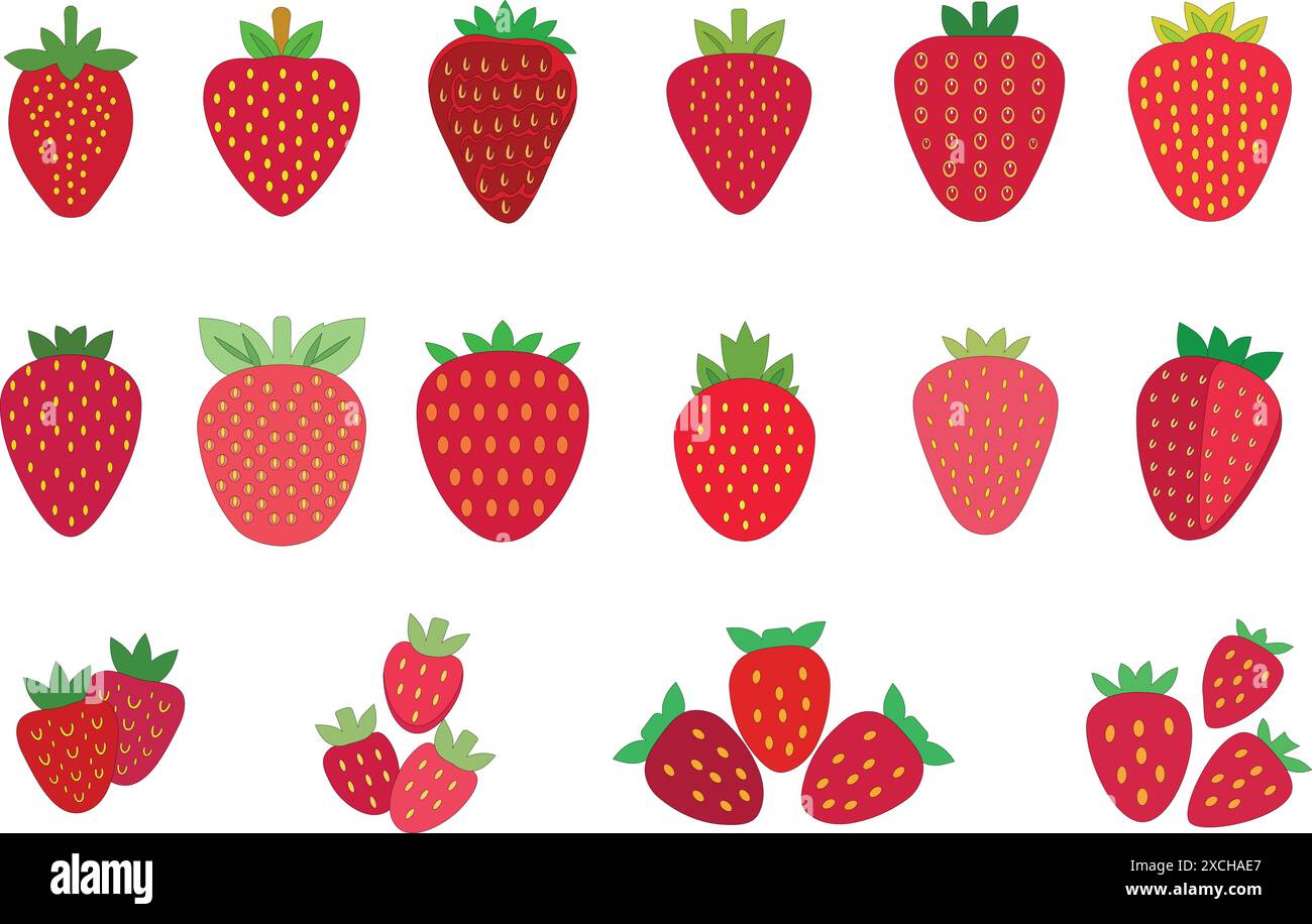 Variants of strawberry icons with leaves Stock Vector Image & Art - Alamy