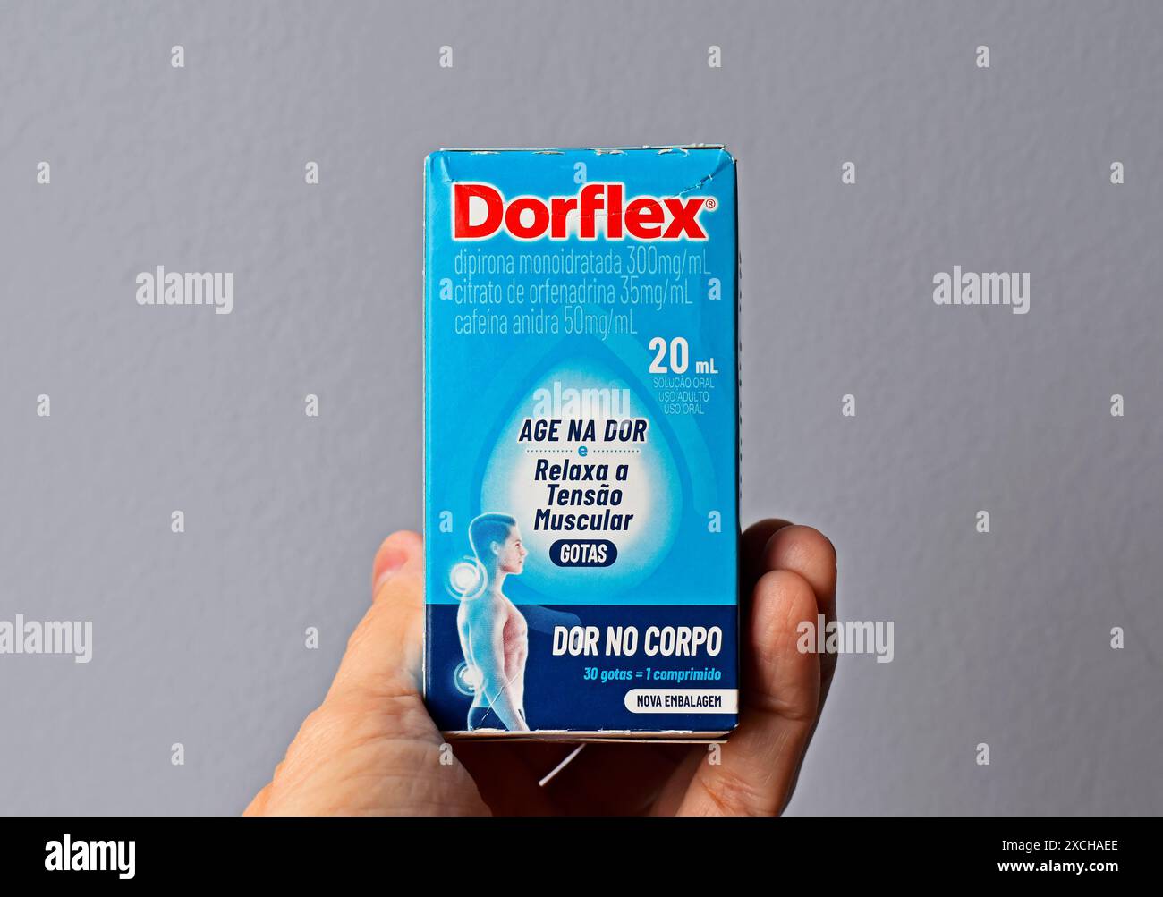 RIO DE JANEIRO, BRAZIL - JUNE 27, 2022: Hand holding a box of medicine ...