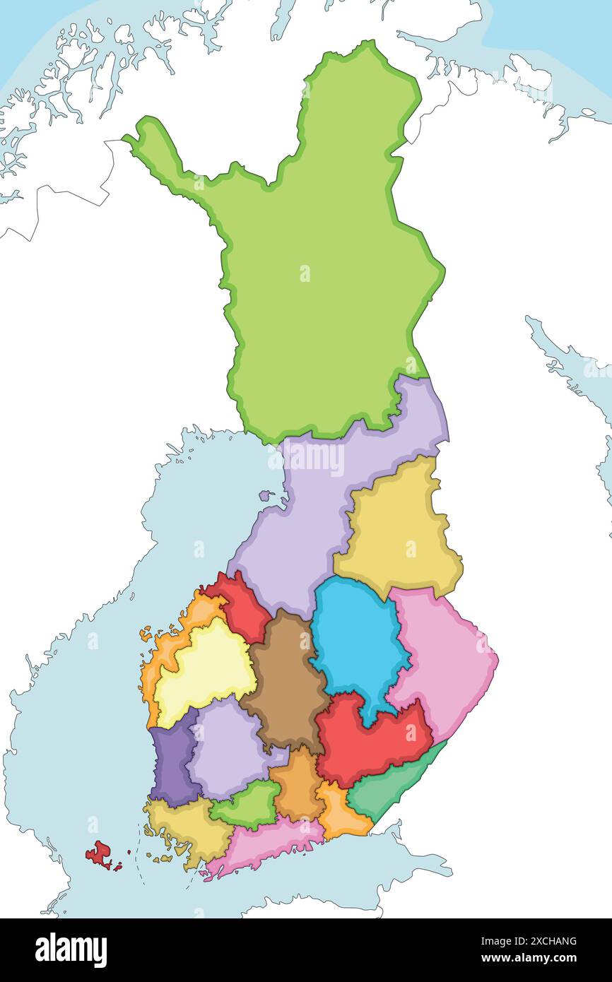 Vector illustrated blank map of Finland with regions or counties and ...