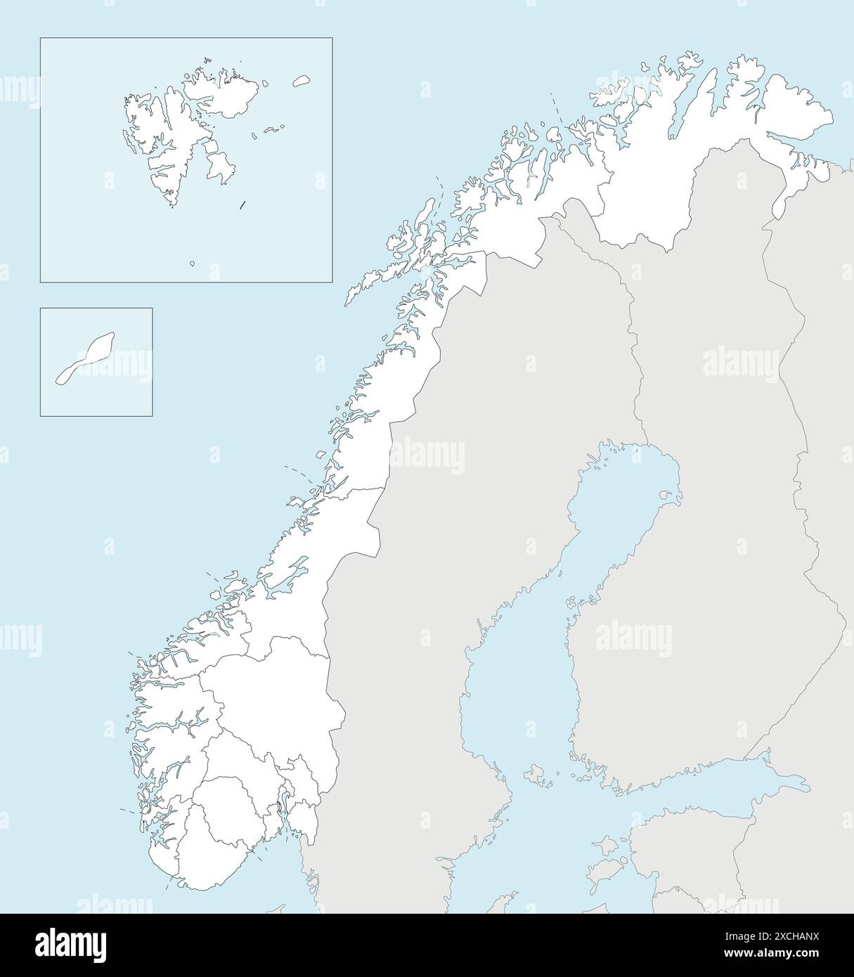Vector regional blank map of Norway with counties and territories, and ...