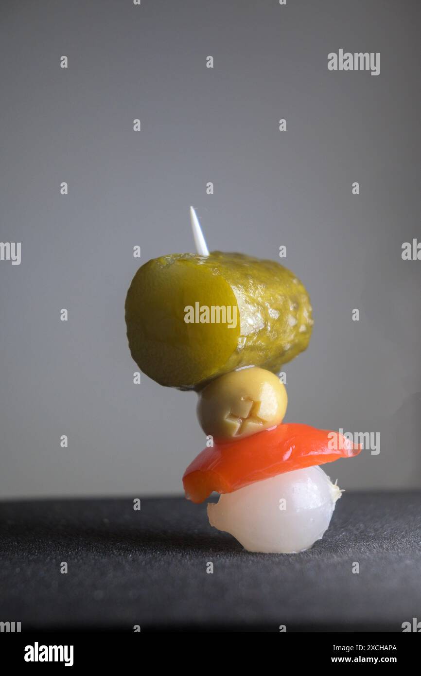 Banderilla bullfighter, typical Spanish appetizer with onion, red ...