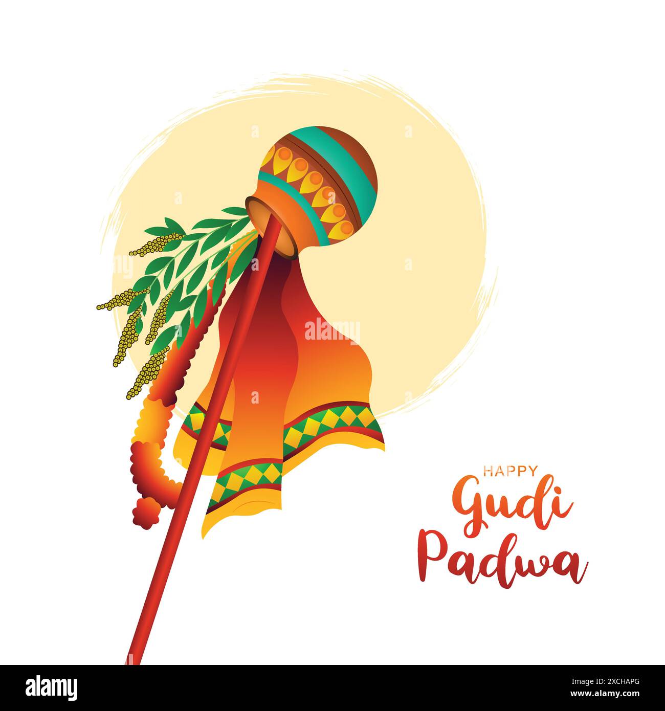 Happy gudi padwa traditional maharastra celebration greeting card ...