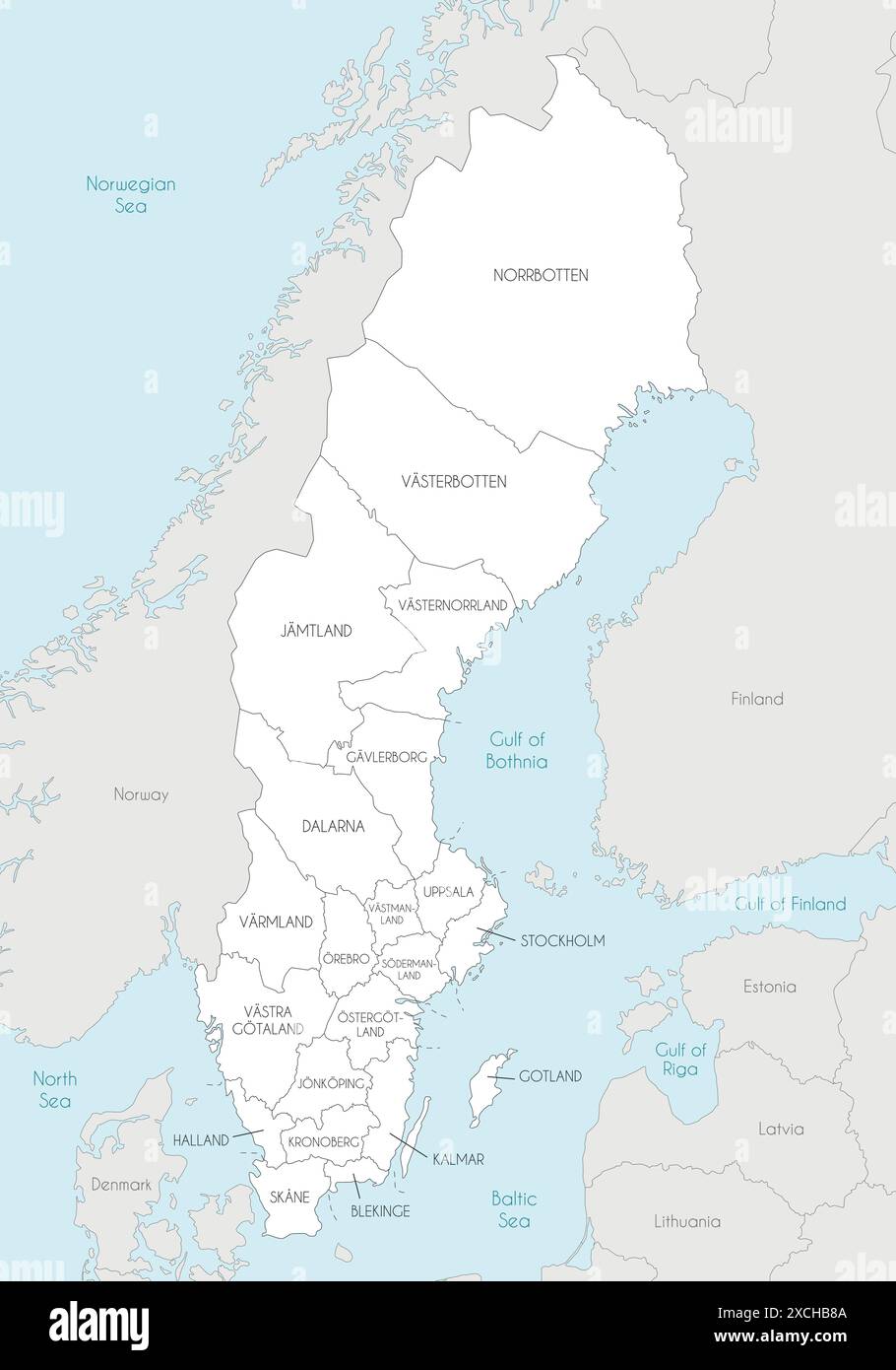 Vector regional map of Sweden with counties and administrative ...