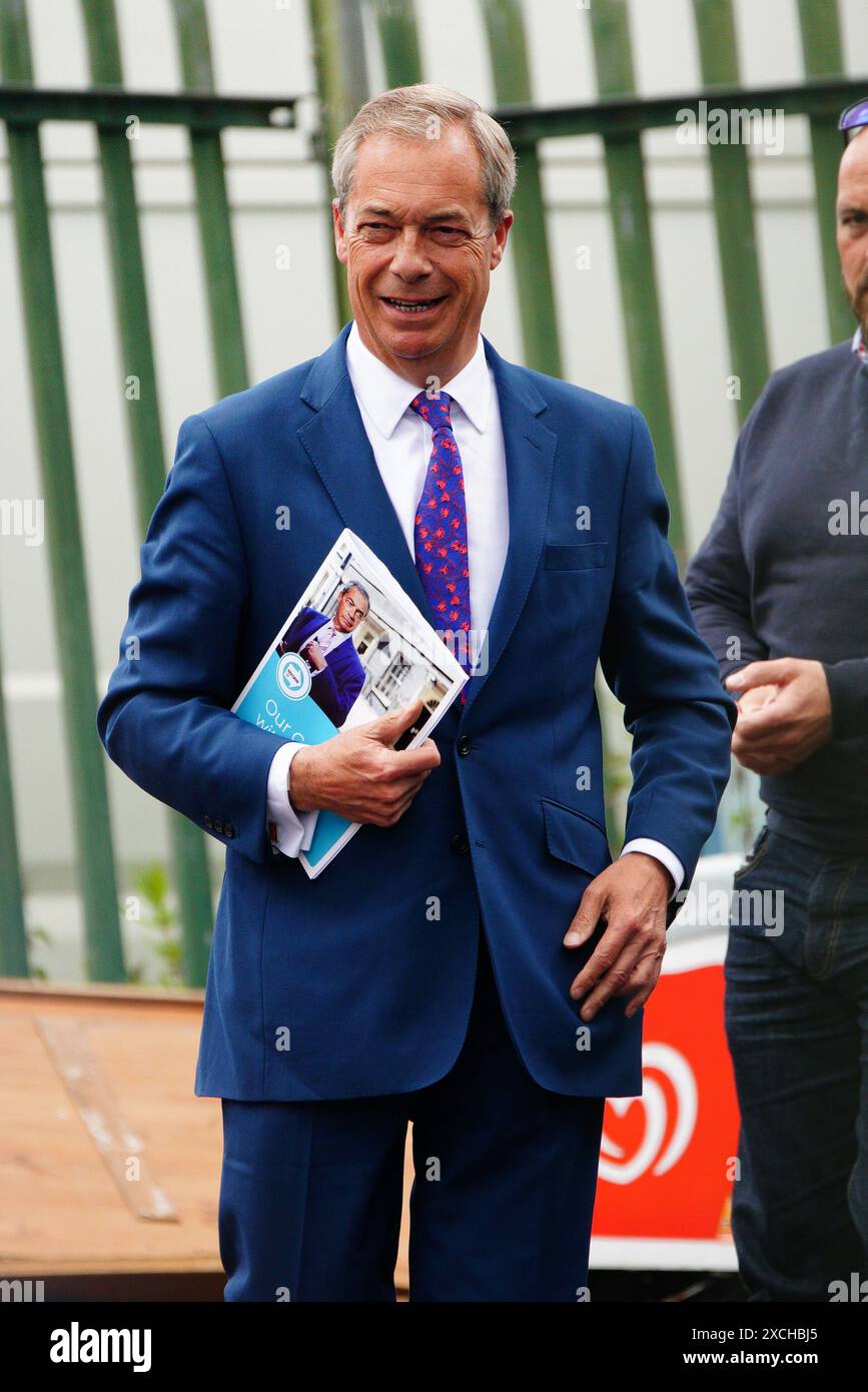 Reform UK leader Nigel Farage arrives at the launch of 'Our Contract ...