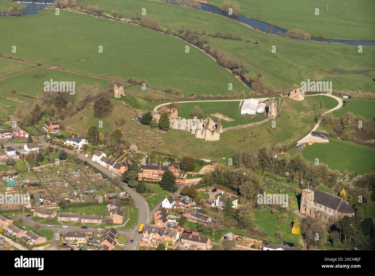 Aerial photo of Tutbury Castle from 1500 feet Stock Photo - Alamy