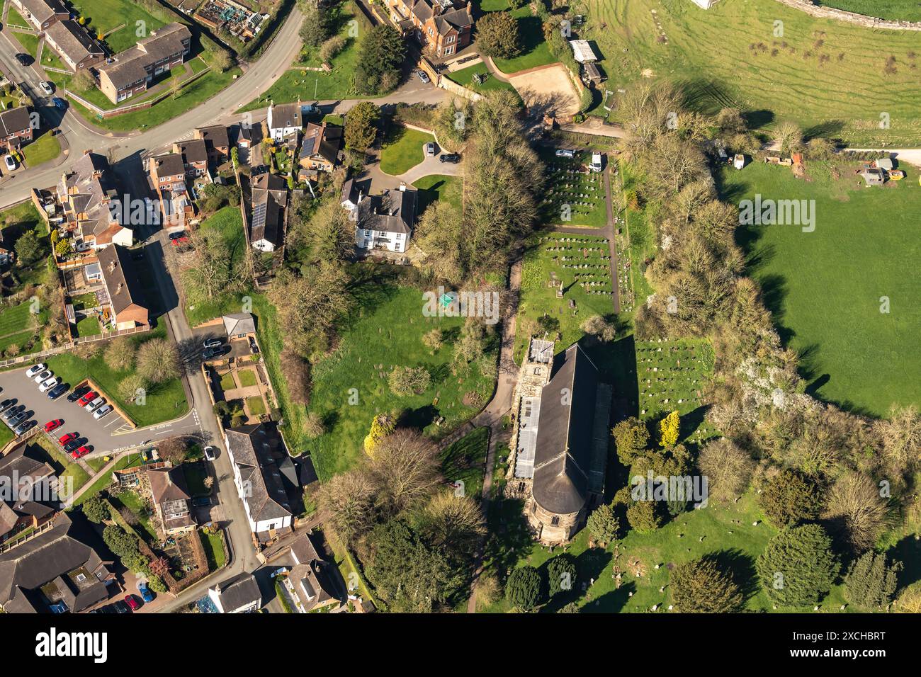 Aerial photo from 1500 feet of St Mary`s Church and graveyard Tutbury ...
