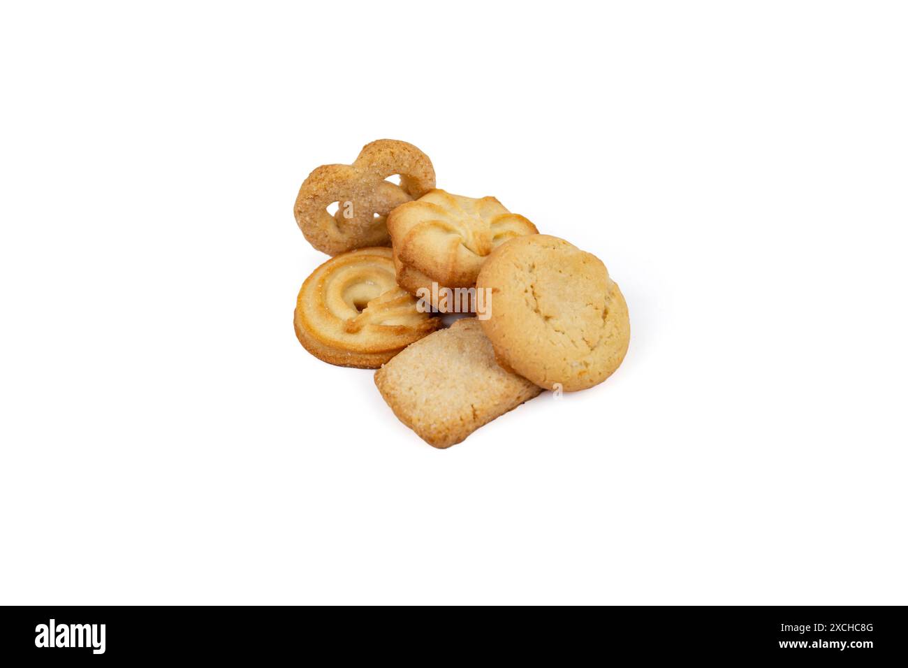 Group of Danish butter cookies, different shape biscuits pile, isolated ...