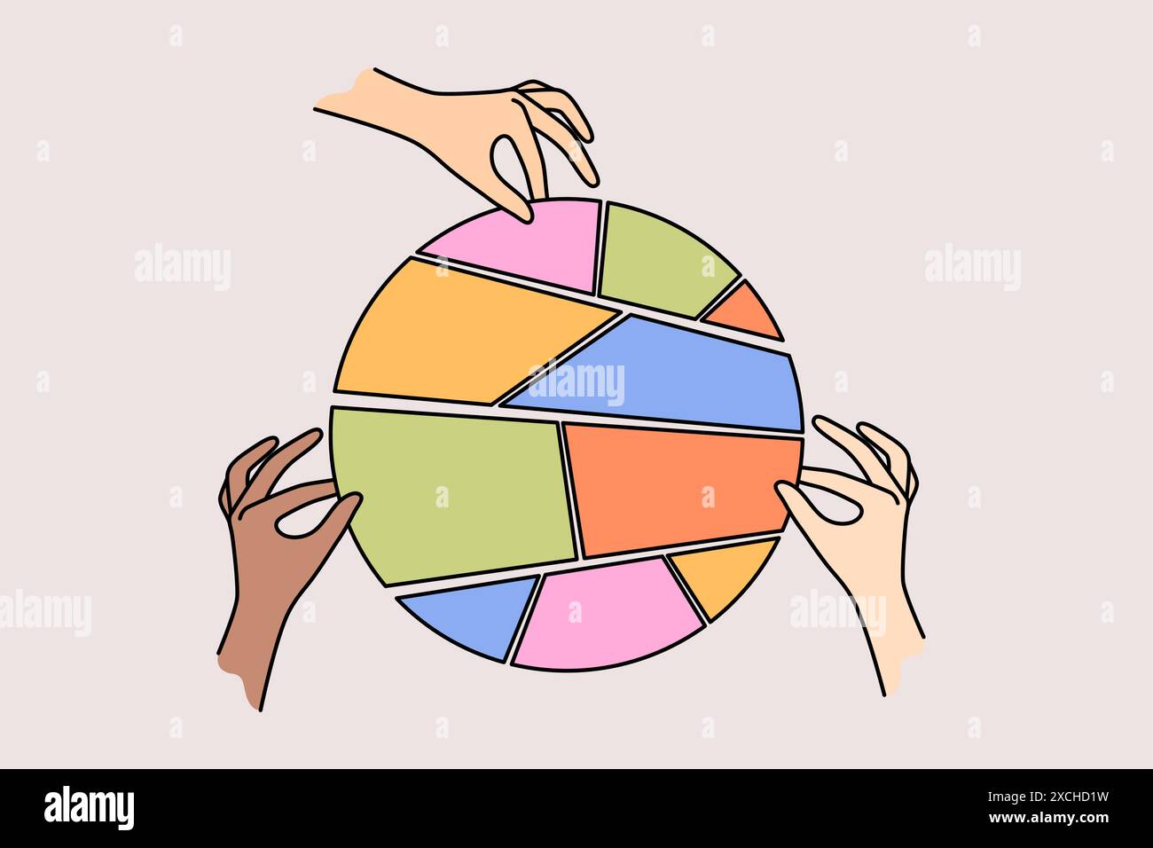 Hands of people with business diagram made from small pieces, and doing ...