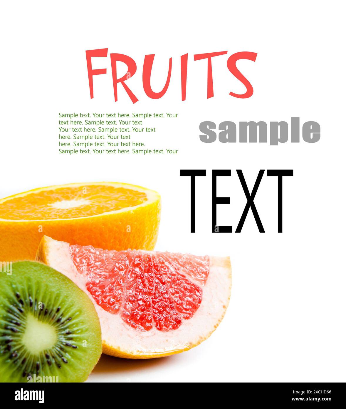 Fruits on white background with sample text Stock Photo - Alamy
